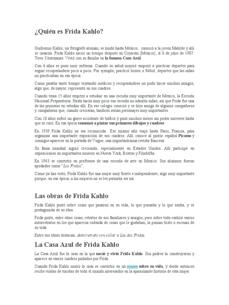 Quién Es Frida Kahlo | PDF | Historia