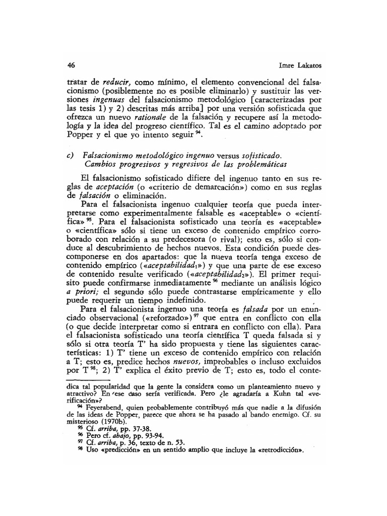 Lakatos Falsacionismo Sofisticado | PDF | Teoría | Karl Popper