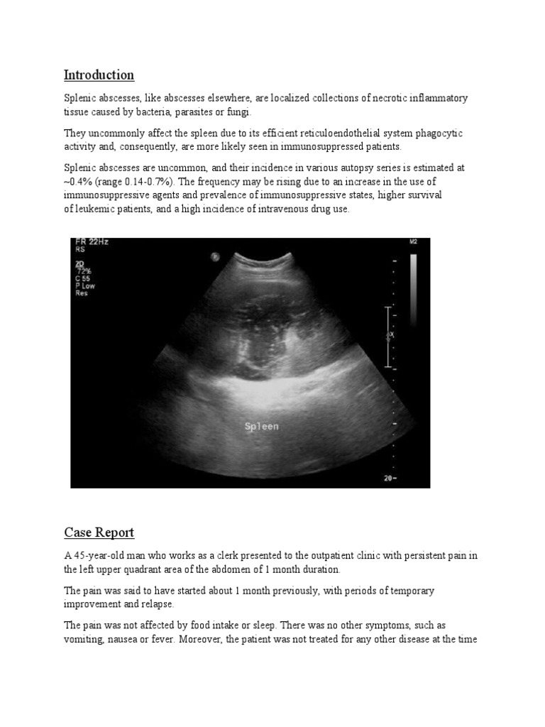Radiology Case Report - Splenic Abscess | PDF | Spleen | Ct Scan