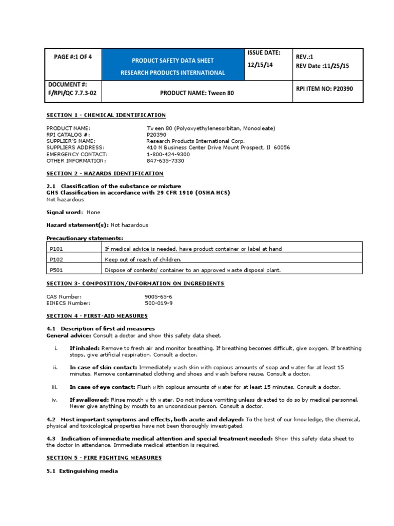 P20390 SDS - 6 | PDF | Personal Protective Equipment | Carbon Dioxide