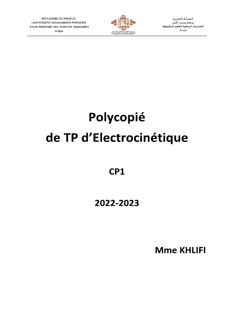 Polycopie TP Electrocinetique CP1 2023 | PDF