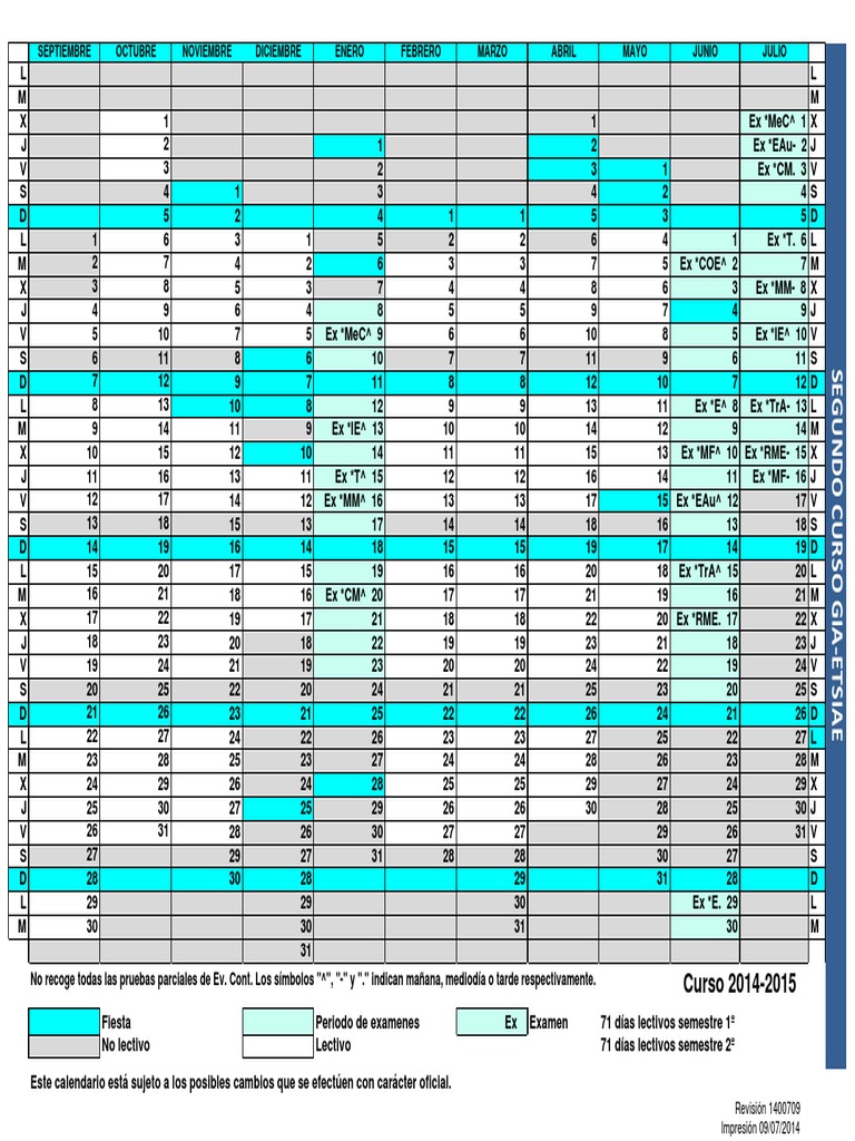 Calendario Segundo 2014 15 | PDF