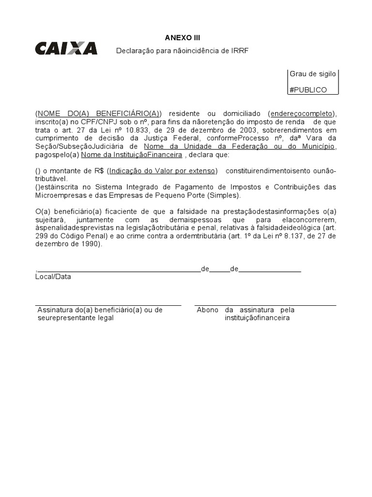 Declaracao de Nao Retencao Ir | PDF Declaracao de Nao Retencao Ir | PDF