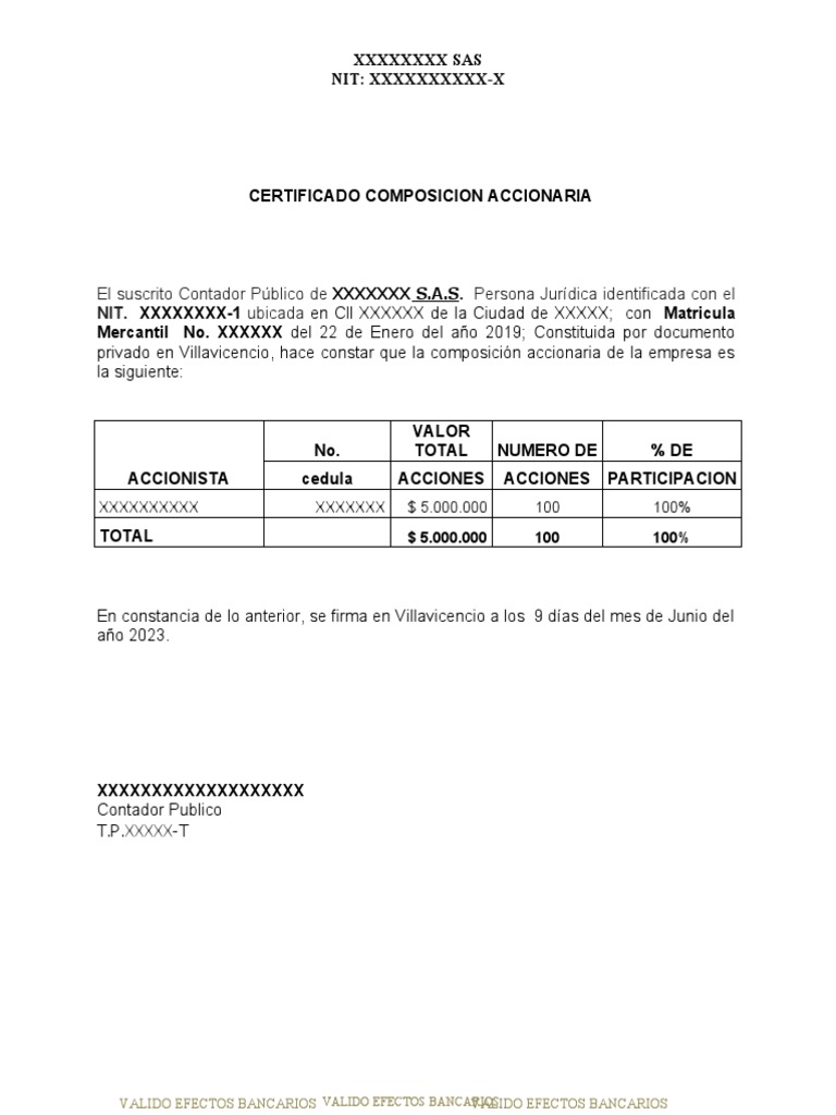 CERTIFICADO DE PARTICIPACIÓN ACCIONARIA | PDF