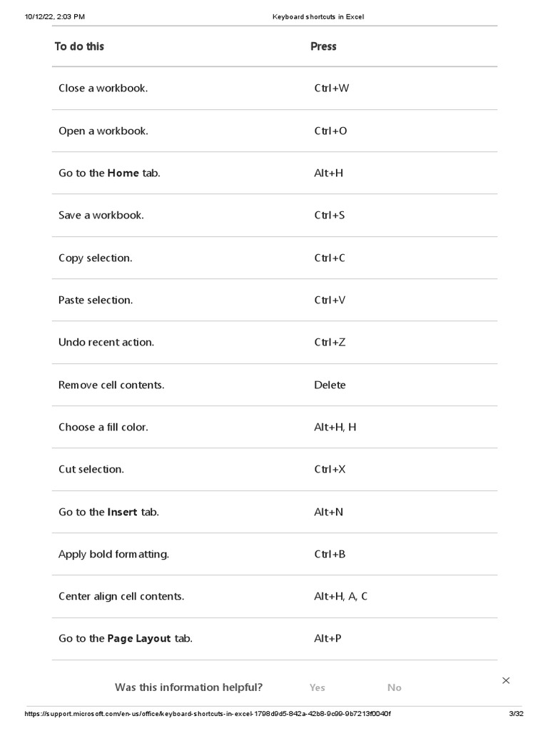 Excel Keyboard Shortcuts Guide | PDF | Microsoft Excel | Computer Keyboard