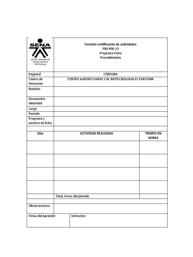 Formato Fic y Apoyo | PDF