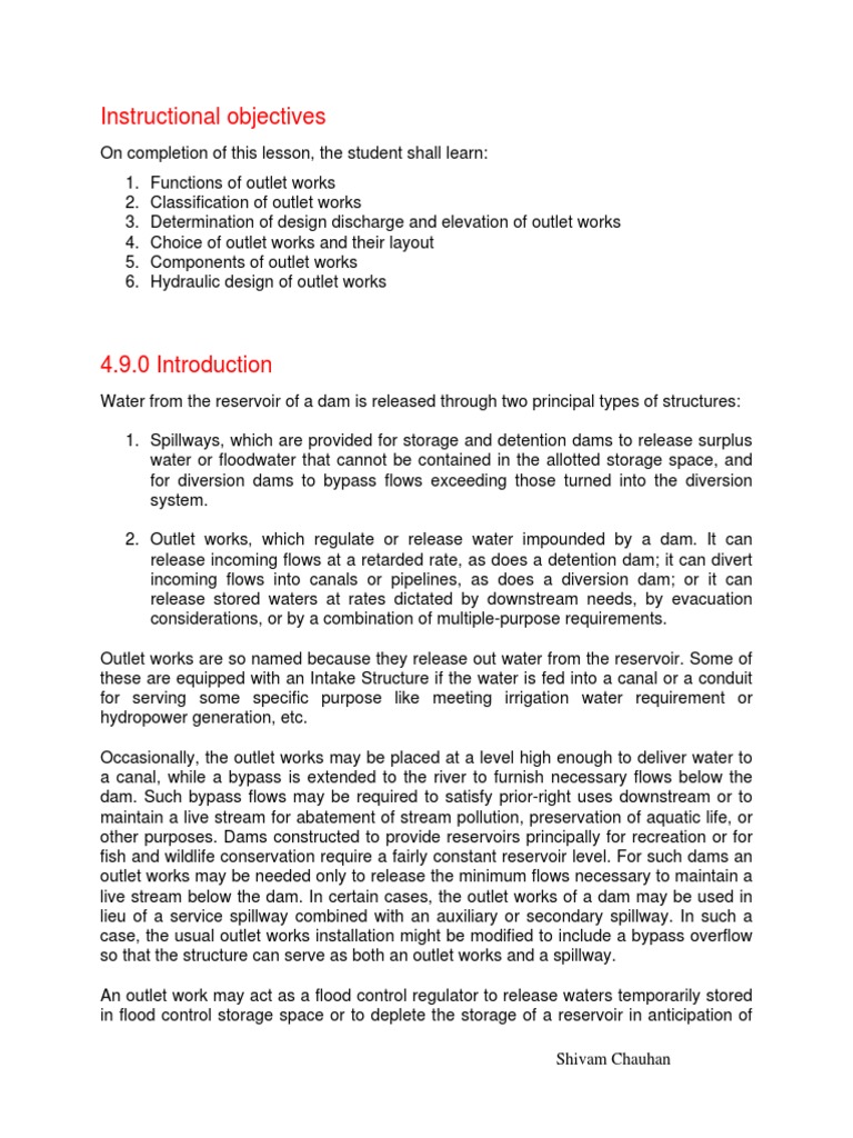 Hydraulic Structures For Flow Diversion and Storage Reservoir Outlet ...