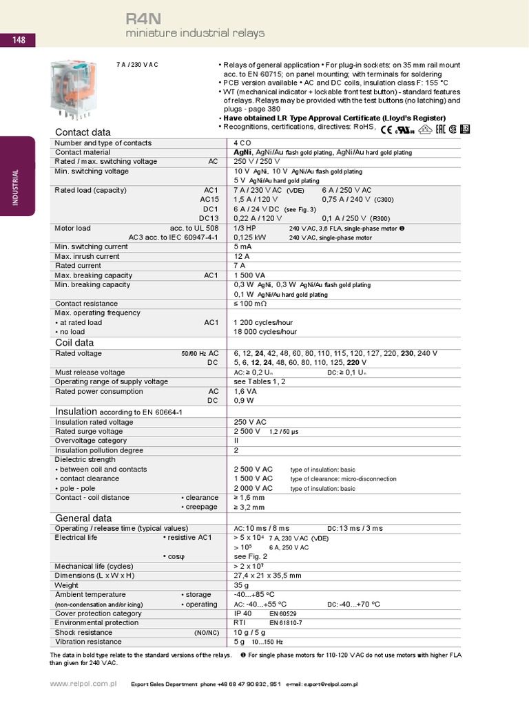 Relpol Serie r4n Datasheets | Download Free PDF | Relay | Alternating ...
