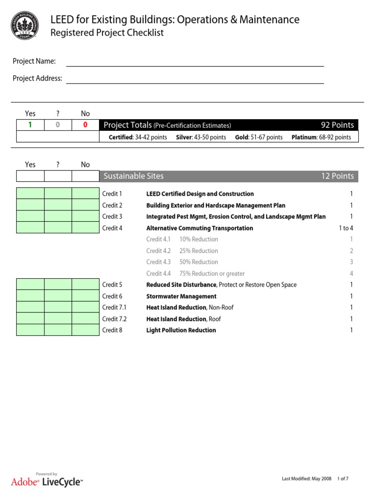 Leed For Existing Buildings O&m Checklist | PDF | Waste | Environmental ... Leed For Existing Buildings O&m Checklist | PDF | Waste | Environmental ...