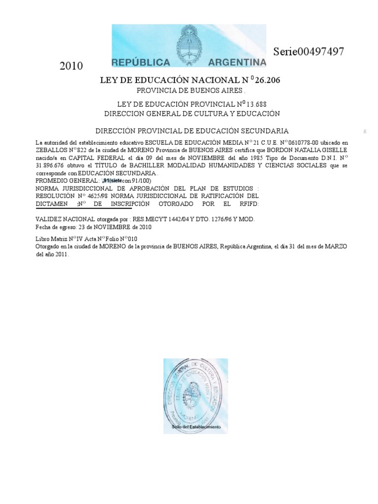 Titulo Secundario Frente - Natalia Bordón | PDF