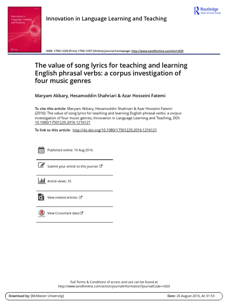 The value of Song Lyrics_Corpus Investigation | PDF | Learning | Vocabulary
