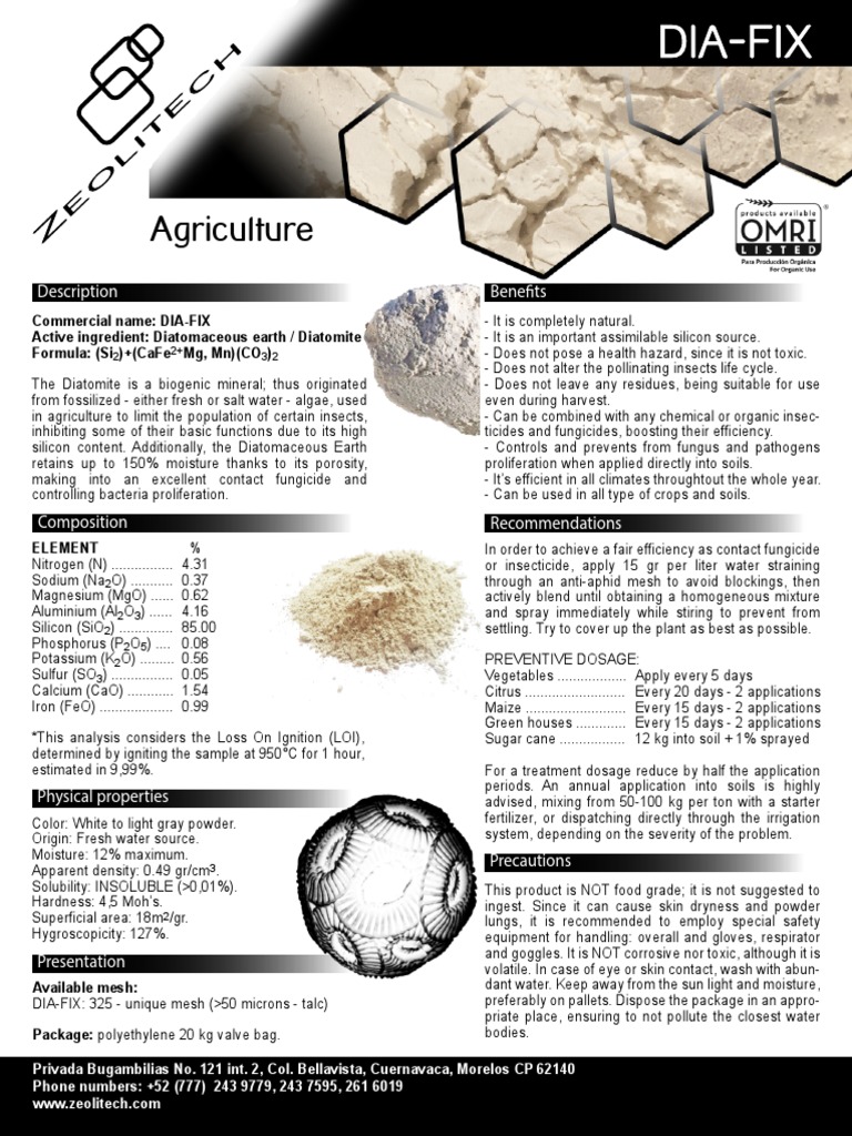DIAFIX TechnicalDataSheet Zeolitech 1 | PDF | Soil | Fungicide