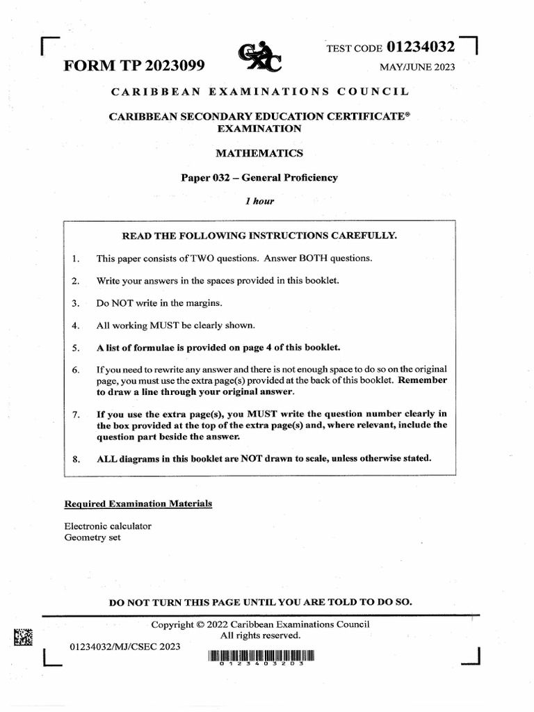 CSEC Mathematics June 2023 P3_230523_183943 | PDF