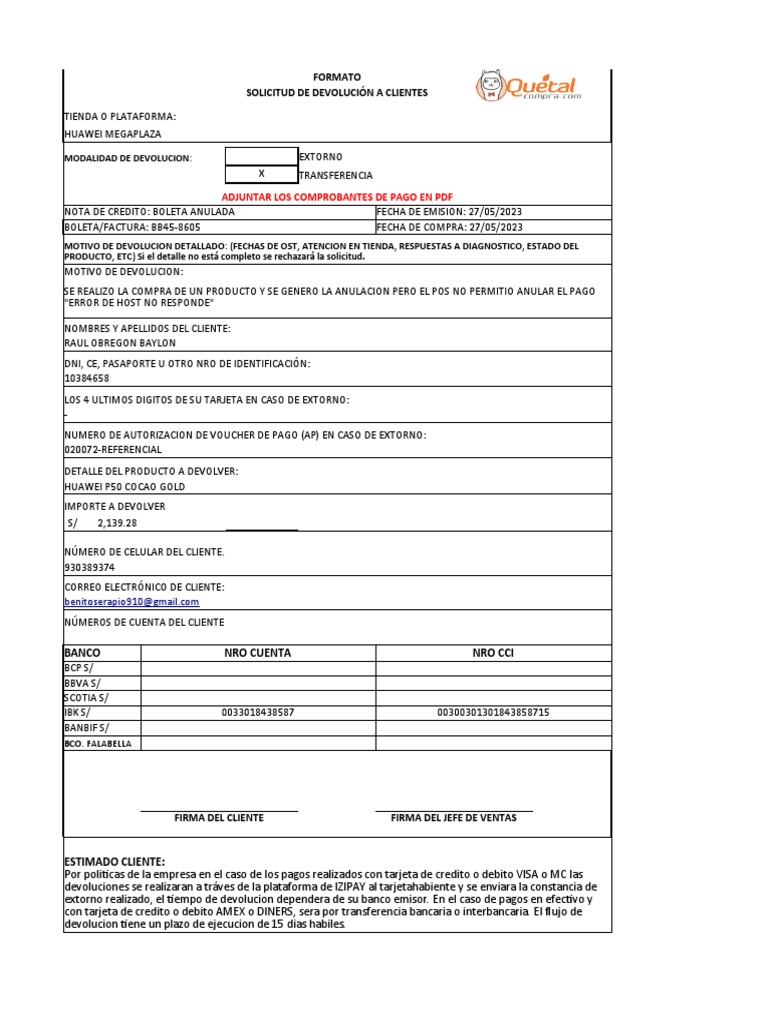 Formato de Devolucion | PDF