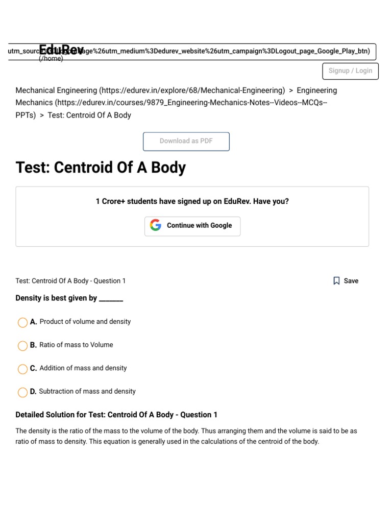 Test - Centroid of A Body - 15 Questions MCQ Test Engineering Mechanics ...