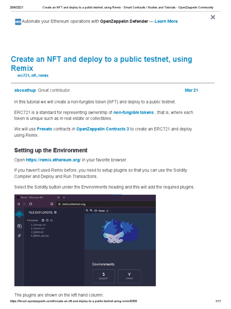 Create An NFT and Deploy To A Public Testnet, Using Remix - Smart ...