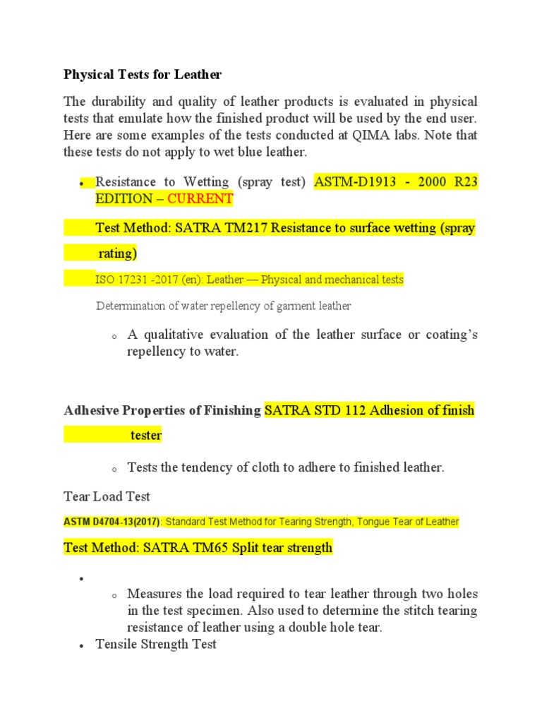 Physical Tests for Leather | PDF