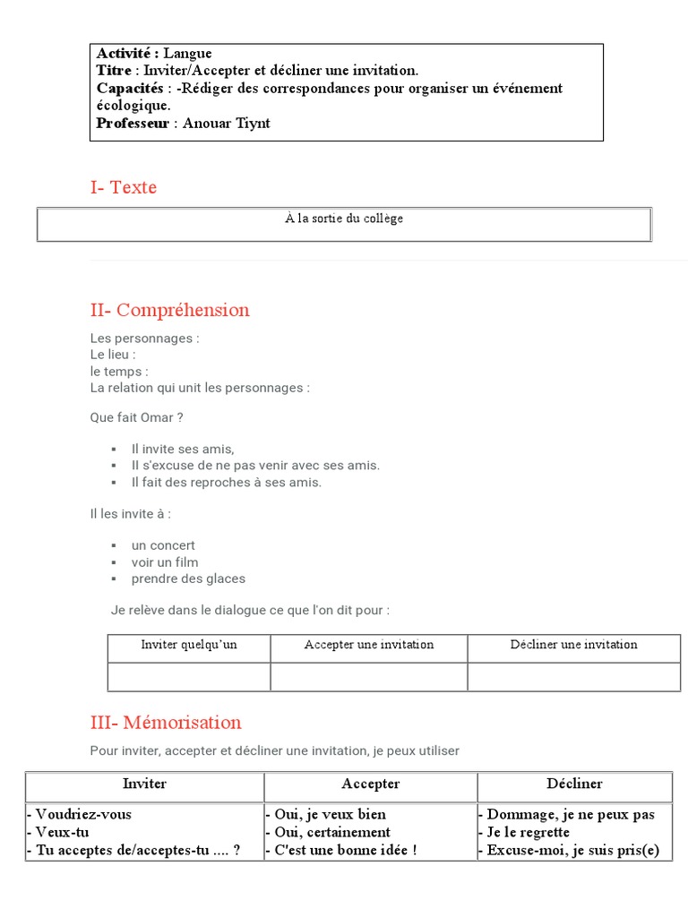 Inviter, Accepter et Décliner une Invitation | PDF