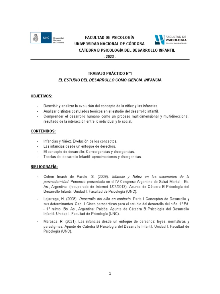 Guía de TP1 2023 Cátedra B | PDF | Sicología | Infancia