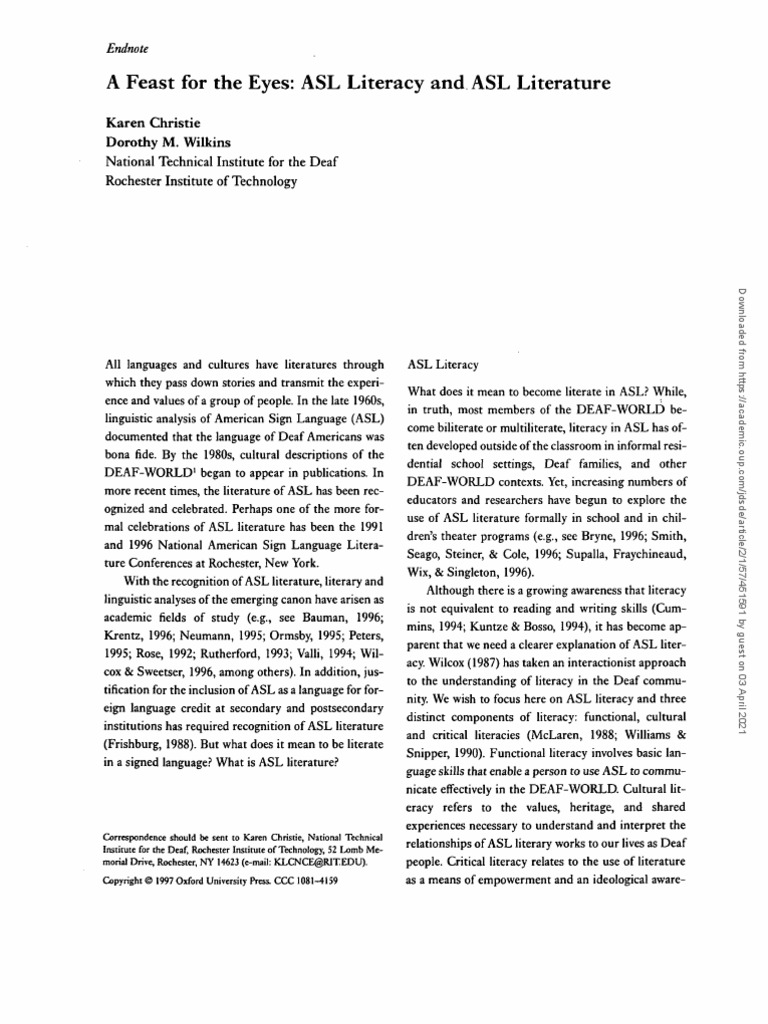 A Feast for the Eyes ASL Literacy and ASL Literature | PDF | American ...