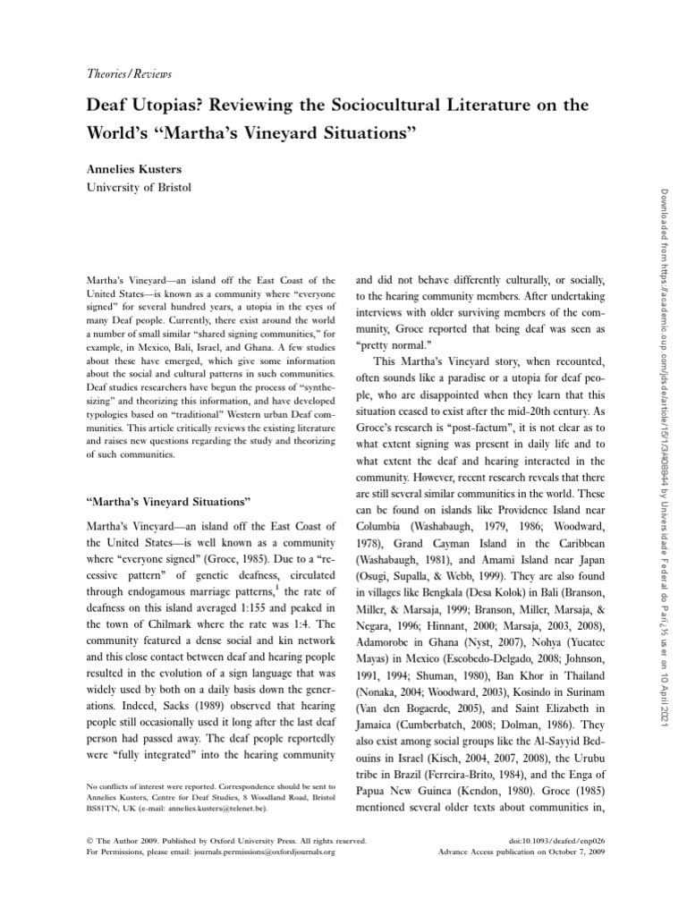 Reviewing The Sociocultural Literature On The World's Martha's Vineyard ... Reviewing The Sociocultural Literature On The World's Martha's Vineyard ...