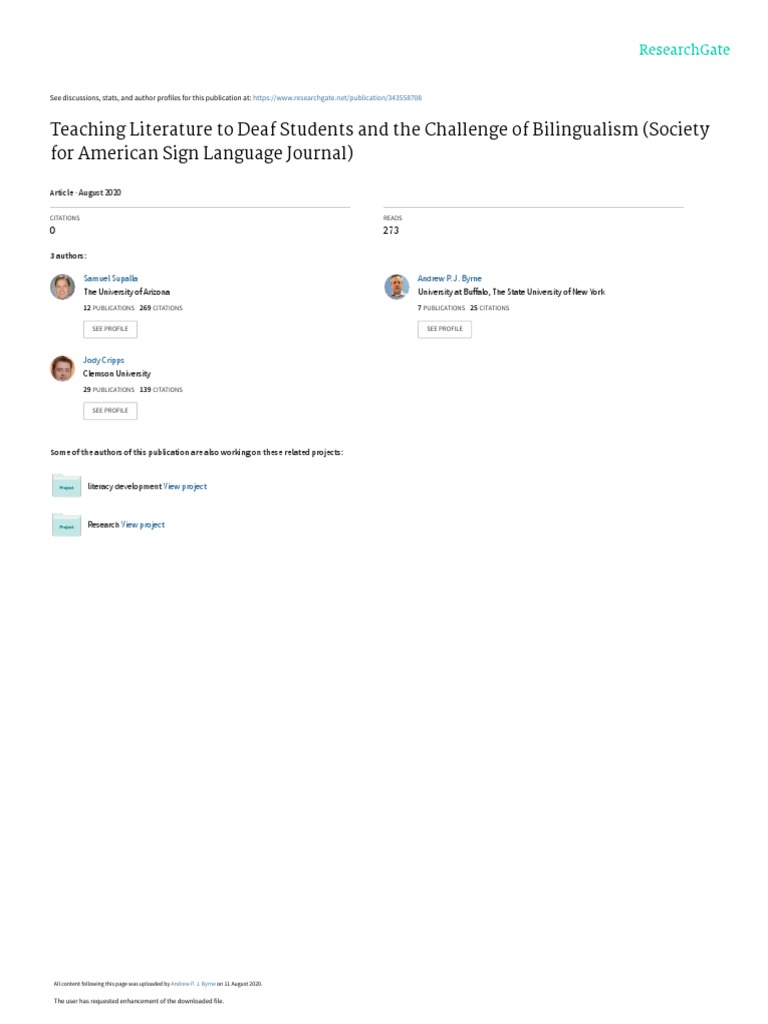 Teaching Literature To Deaf Students and The Challenge of Bilingualism ...