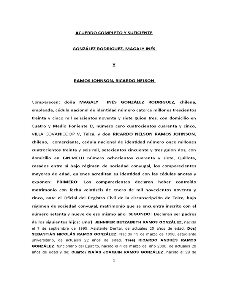 Acuerdo Completo Ricardo | PDF | Divorcio | Propiedad de la comunidad