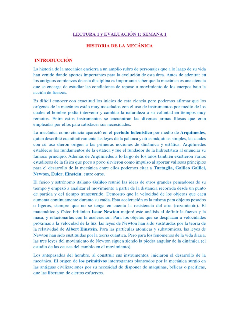 Semana 1 Historia De La Mecánica 2 Pdf Fuerza Física