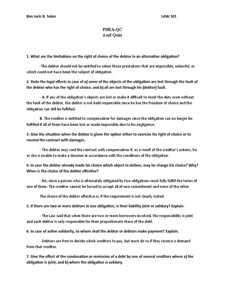 Bon Juric Salen - Law 1Q2 | PDF | Debtor | Business