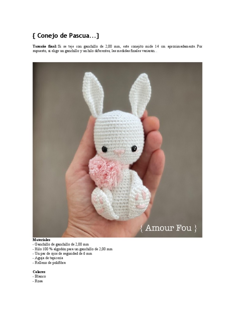 Patrón Amigurumi: Conejo de Pascua | PDF | Tejer | Amigurumi