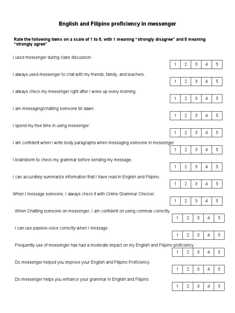 English Filipino Proficiency Survey | PDF | Cognitive Science ...