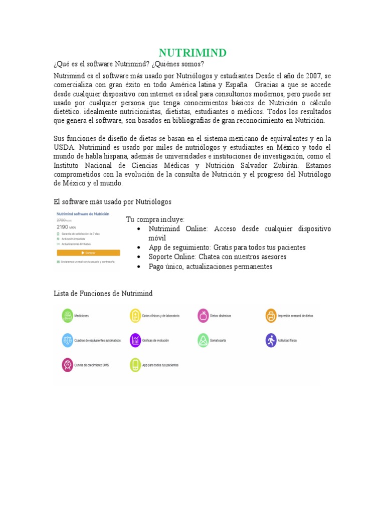 Nutrimind: Software Líder para Nutriólogos | PDF