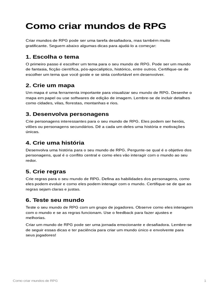 Como Criar Mundos de RPG | PDF