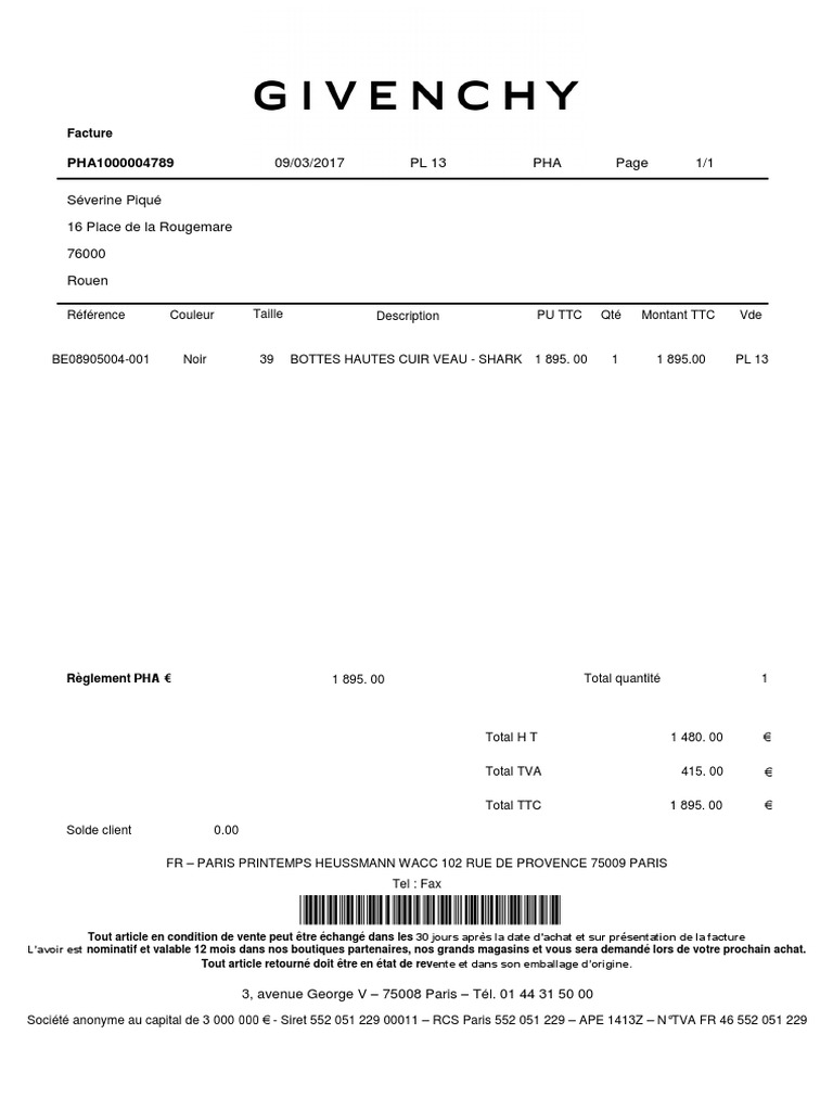 Facture Givenchy | PDF