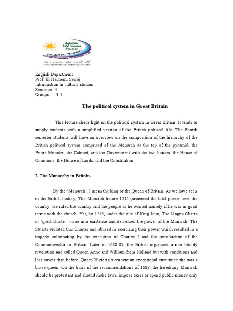 The British Political System in Great Britain | PDF | House Of Lords ...