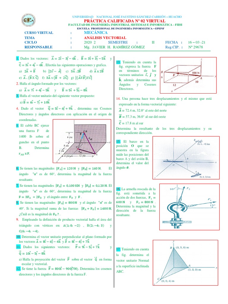 P.C. N° 2 - ANÁLISIS VECTORIAL | PDF | Vector Euclidiano | Geometría