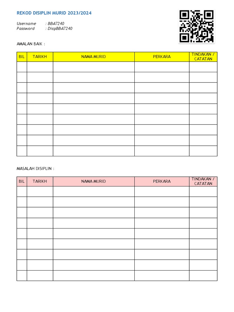 Rekod Disiplin Murid 2023 | PDF