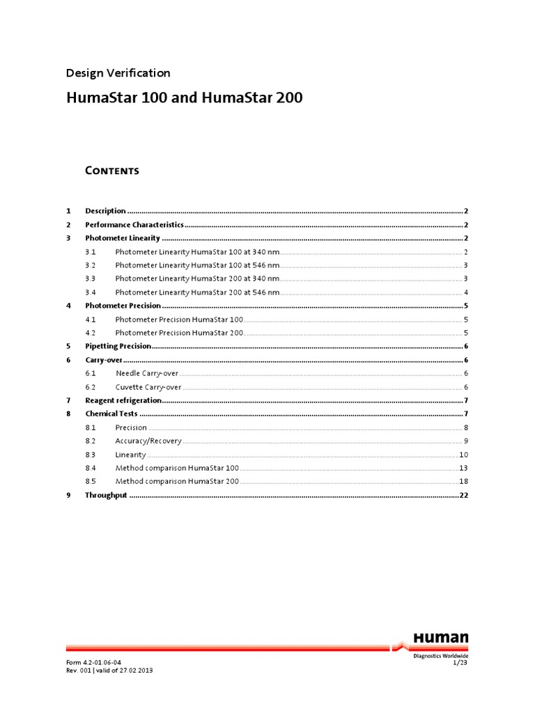 Humastart 100-200 Verification Report | PDF | Regression Analysis | Glucose