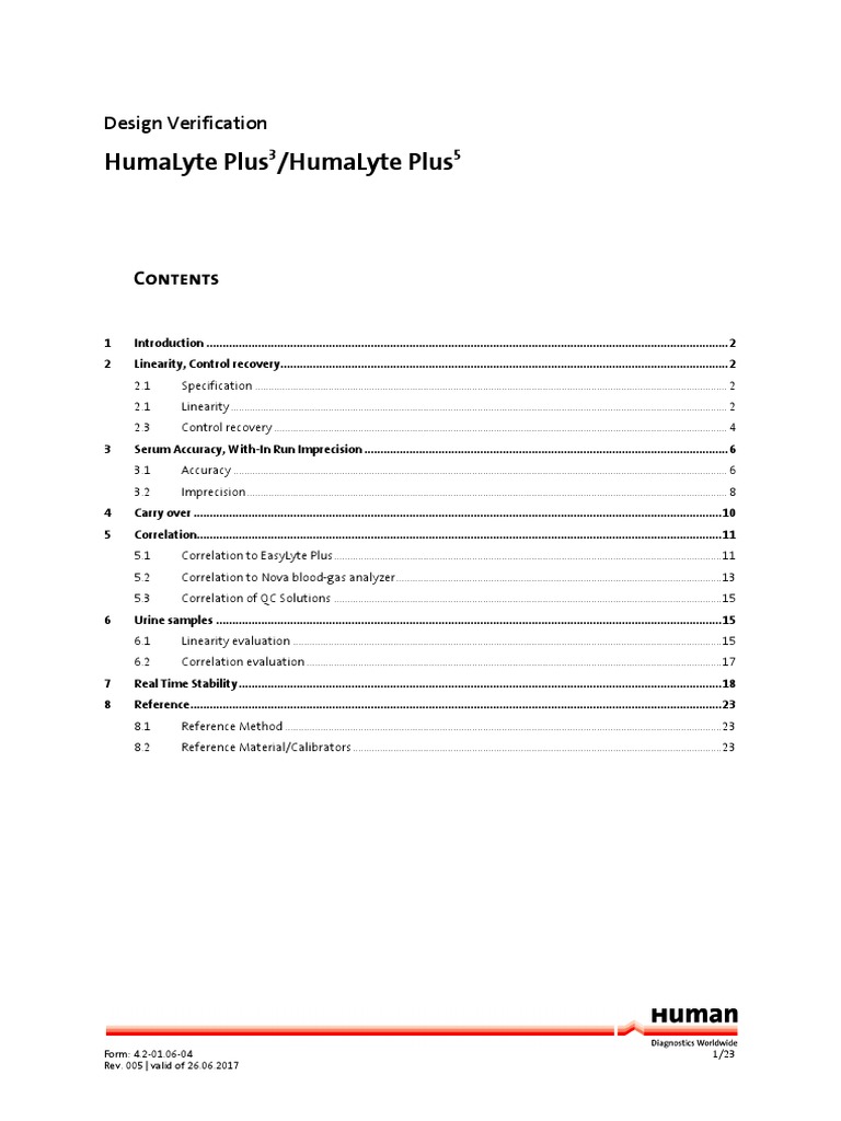 Humalyte Plus3 Verification Report | PDF | Accuracy And Precision ...