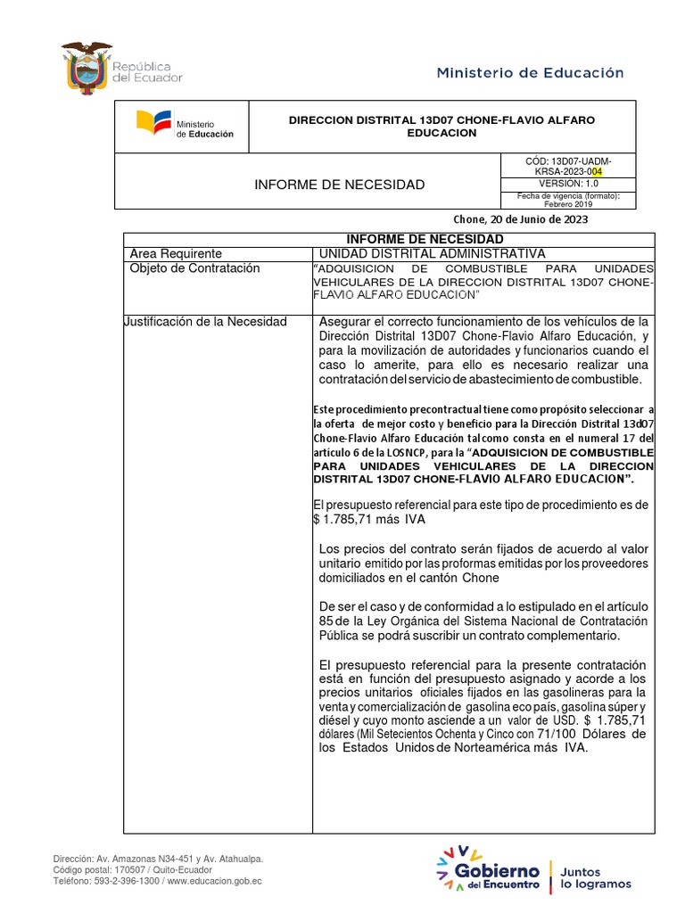 INFORME NECESIDAD COMBUSTIBLE-signed-signed-signed | PDF | Presupuesto