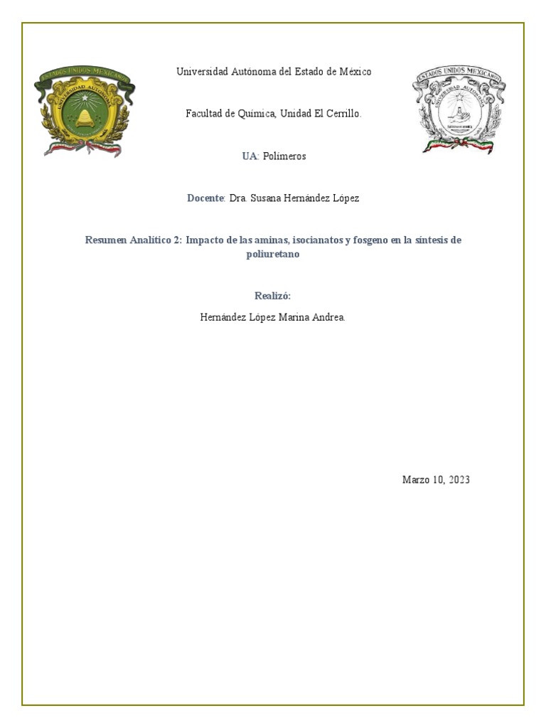 Impacto de Las NH2 C2H3NO y Fosgeno - R.a.2 | PDF | Poliuretano ...
