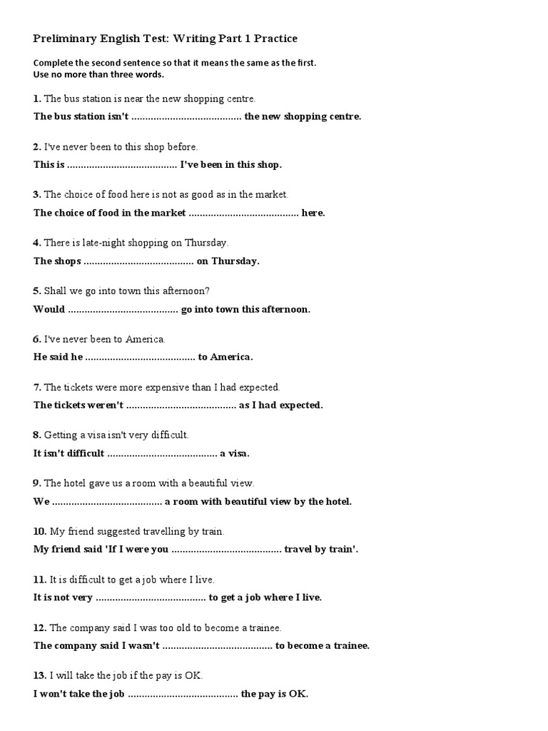 PET Writing Part 1 Practice Exercises | PDF | Music Education ...