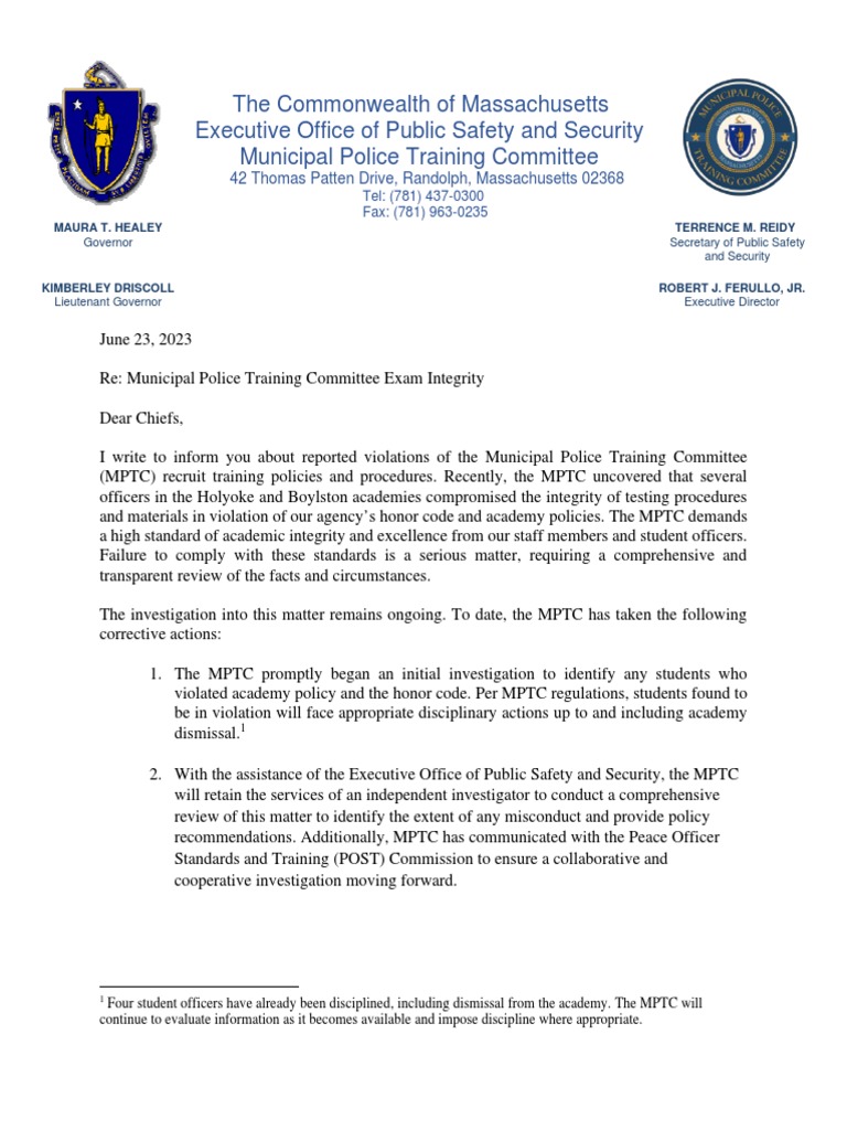 MPTC Exam Integrity Violations Notice | PDF | Integrity | Disciplines