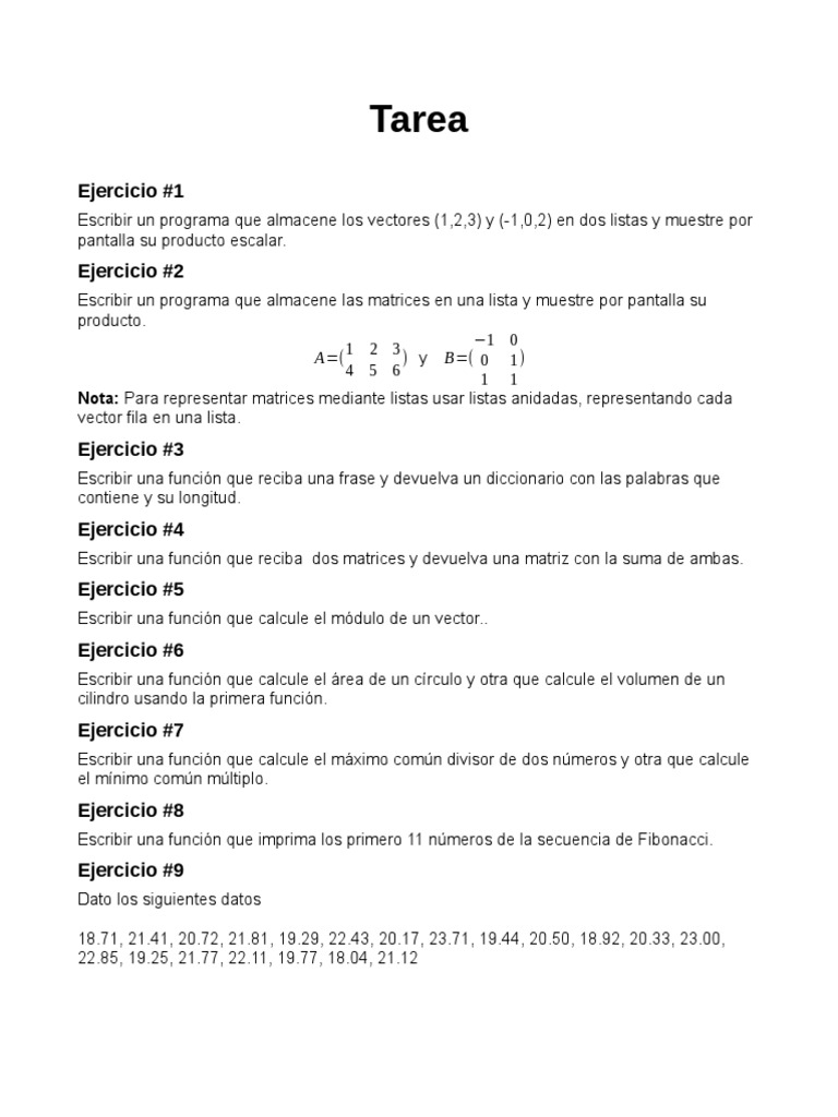 Ejercicios de Programación en Python | PDF | Matriz (Matemáticas) | Álgebra lineal