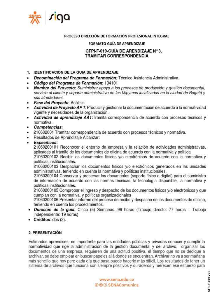 GFPI-F-019_GUIA_DE_APRENDIZAJE No. 3 TRAMITAR CORRESPONDENCIA AÑO 2021 | PDF | Gestión de ...