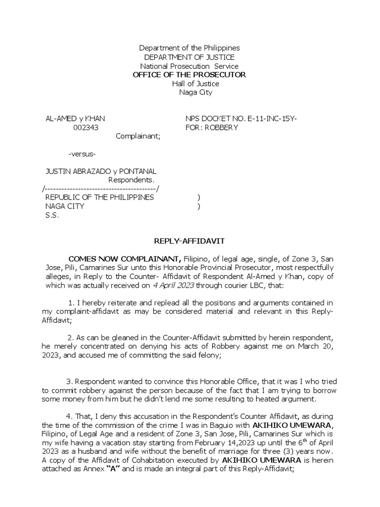 Reply Affidavit | PDF | Affidavit | Criminal Justice