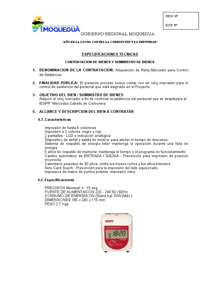 TDR Reloj Tarjetero Ronald RJ3300 | PDF