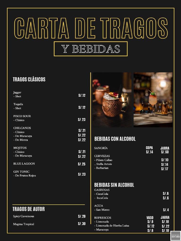 Carta Tragos y Bebidas | PDF