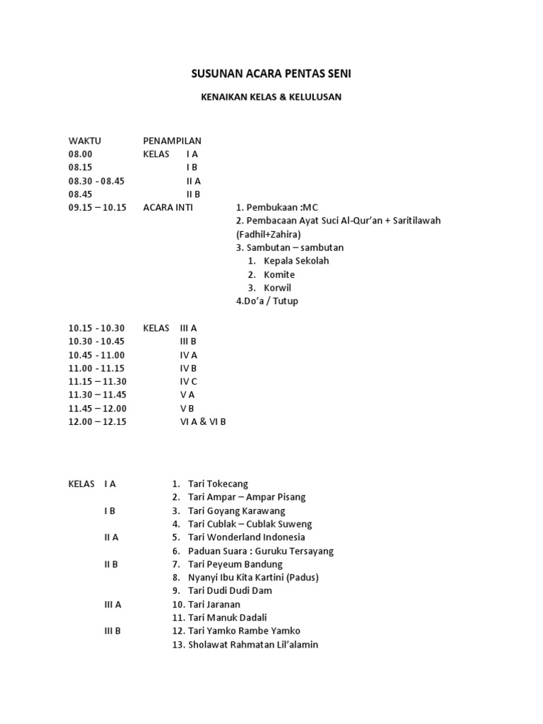SUSUNAN ACARA PENTAS SENI | PDF