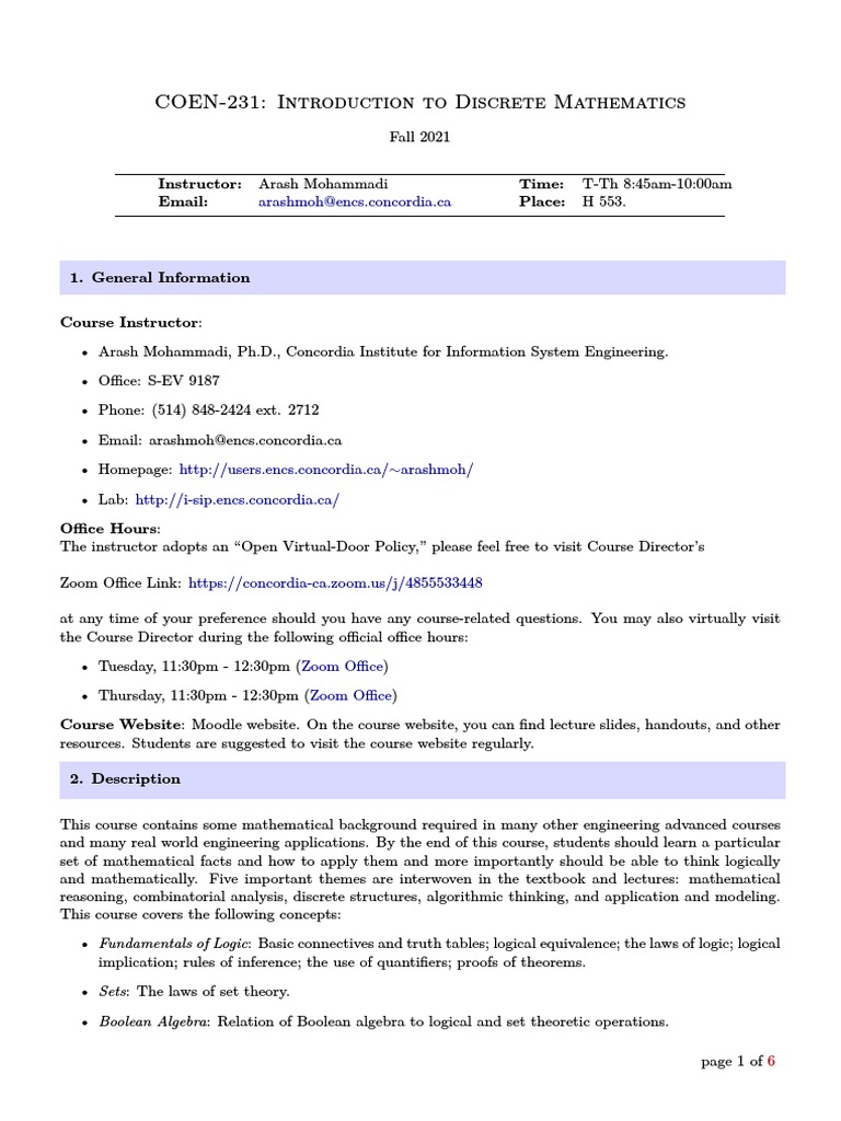 1 Discrete COEN 231 - CourseSummary - F21 | PDF | Function (Mathematics) | Mathematics